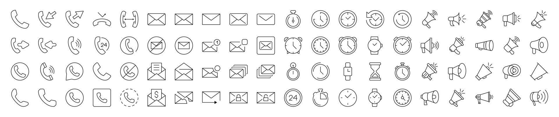 Contact Us And Interface Outline Web Line Icons Collection Editable