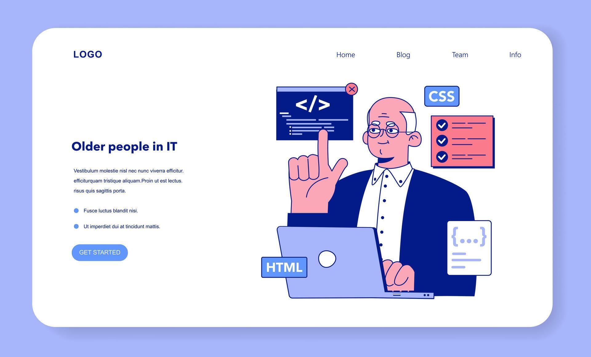 Senior developer web banner or landing page. Oldman programming ... Senior developer web banner or landing page. Oldman programming ...