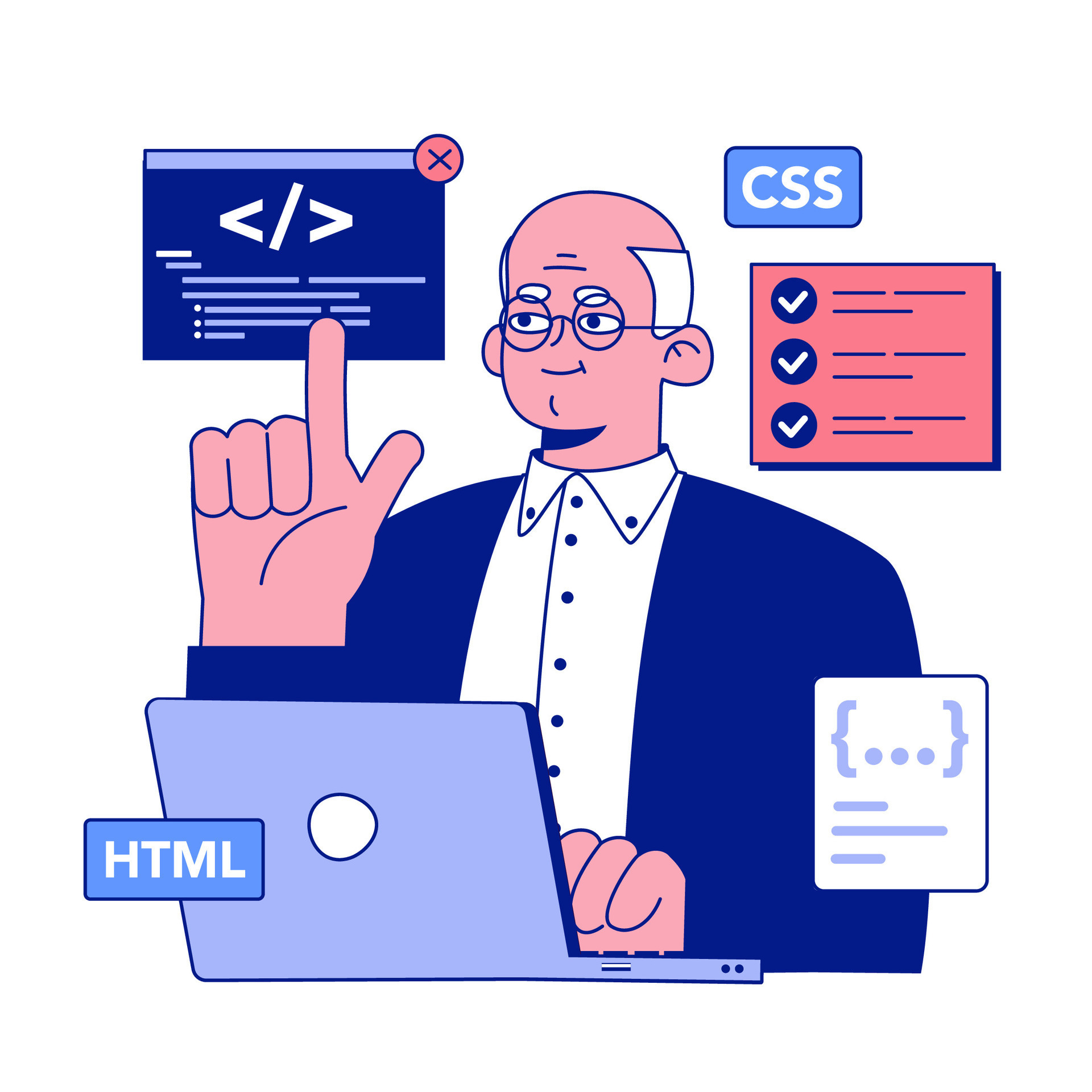 Senior Developer Oldman Programming And Coding Developing 50004988 Vector Art At Vecteezy 3279