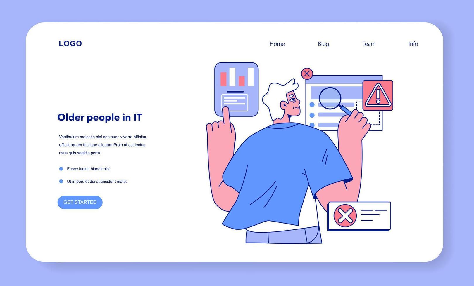 Senior developer web banner or landing page. Oldman programming ... Senior developer web banner or landing page. Oldman programming ...