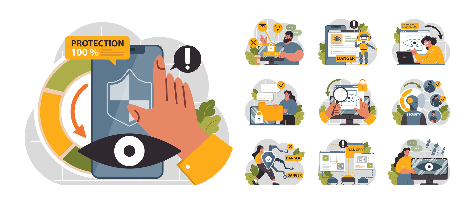 Cyber Or Web Security Set Artificial Intelligence Provide Data Protection 50005110 Vector Art