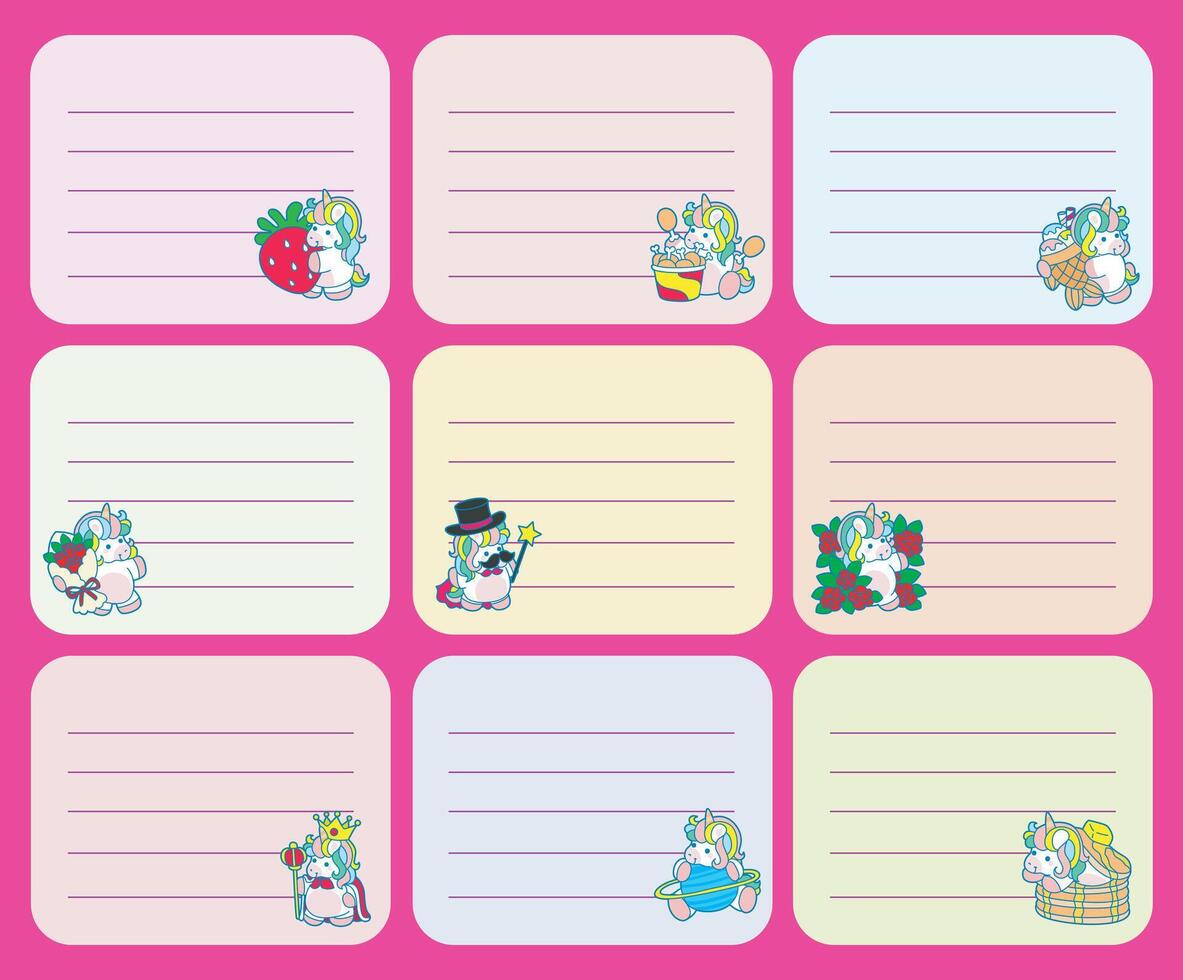 Printable Daily Plan With Cute Unicorn With Rainbow Color Memo Or Name