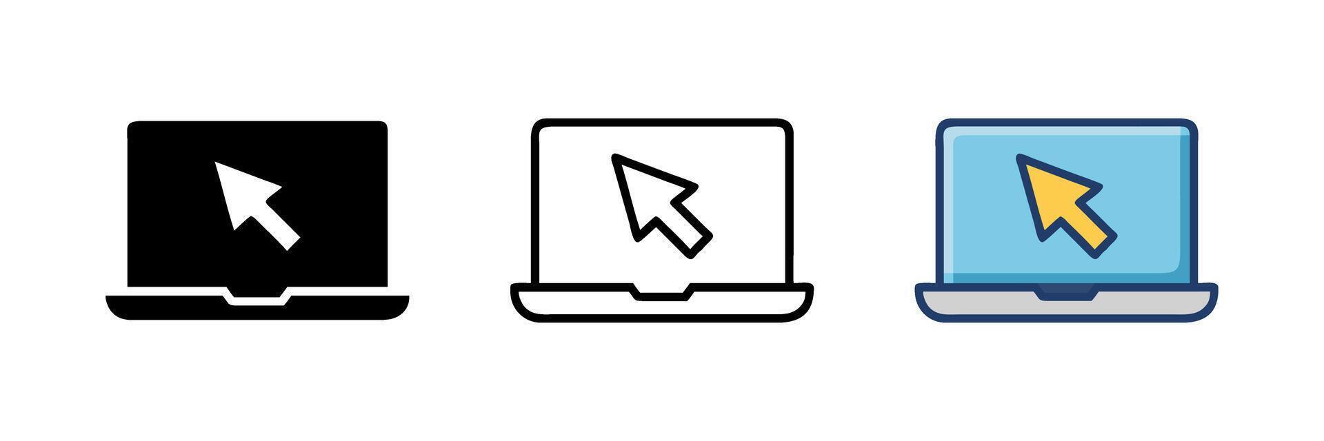 Laptop With Pointer Or Cursor Icon Isolated Notebook Screen Template Display With Clicking