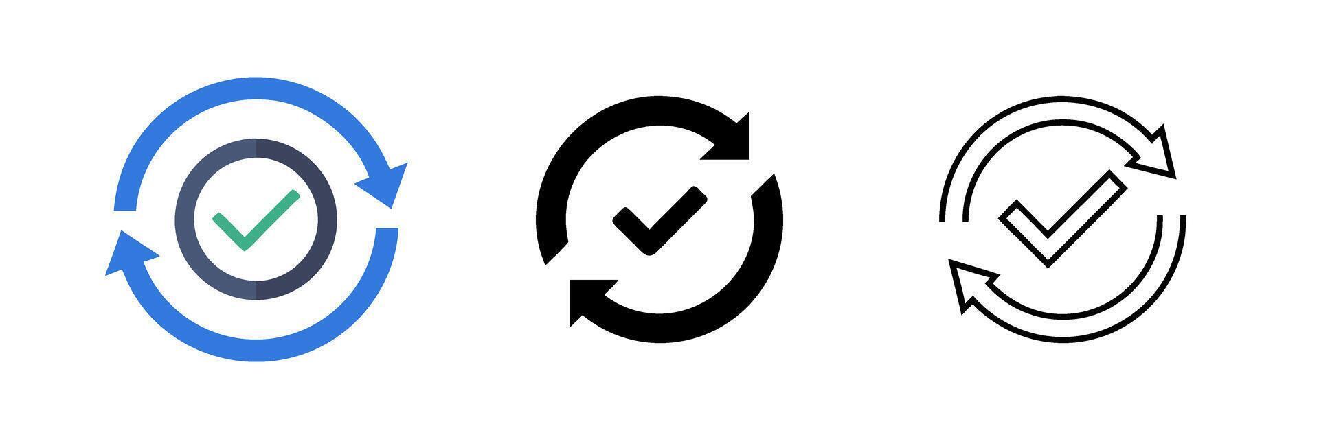 Checking Process Linear Icon Set With Check Marks And Circle Arrows Illustrations On A White