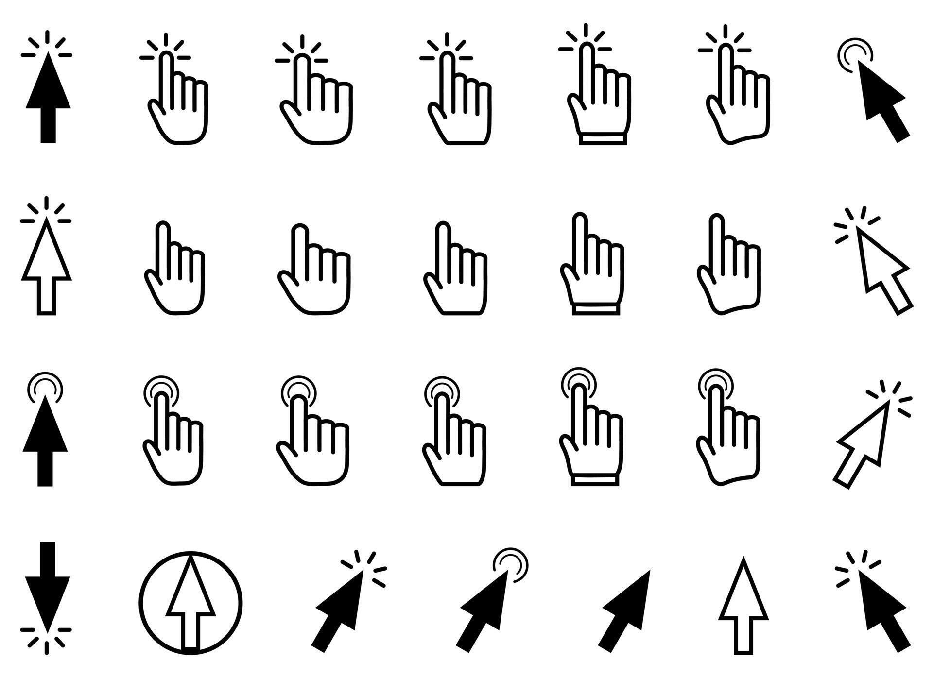 Pointer cursor mouse icon, hand click icon. Clicking cursor set ...