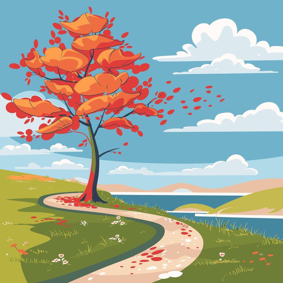 landscape illustration depicts an autumn tree 50035652 Vector Art at ...