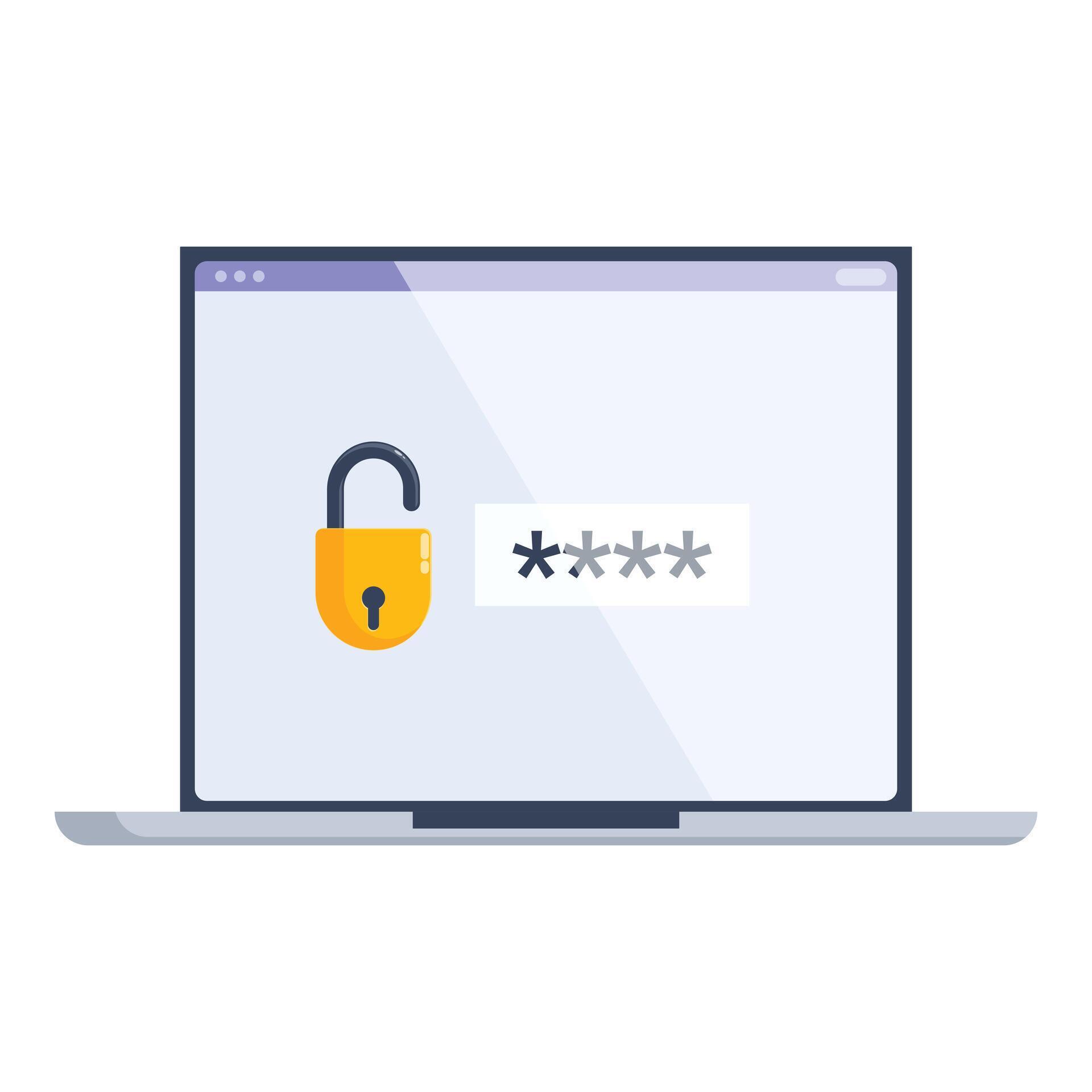 Laptop displaying password protected login screen with unlocked padlock icon 50041609 Vector Art ...