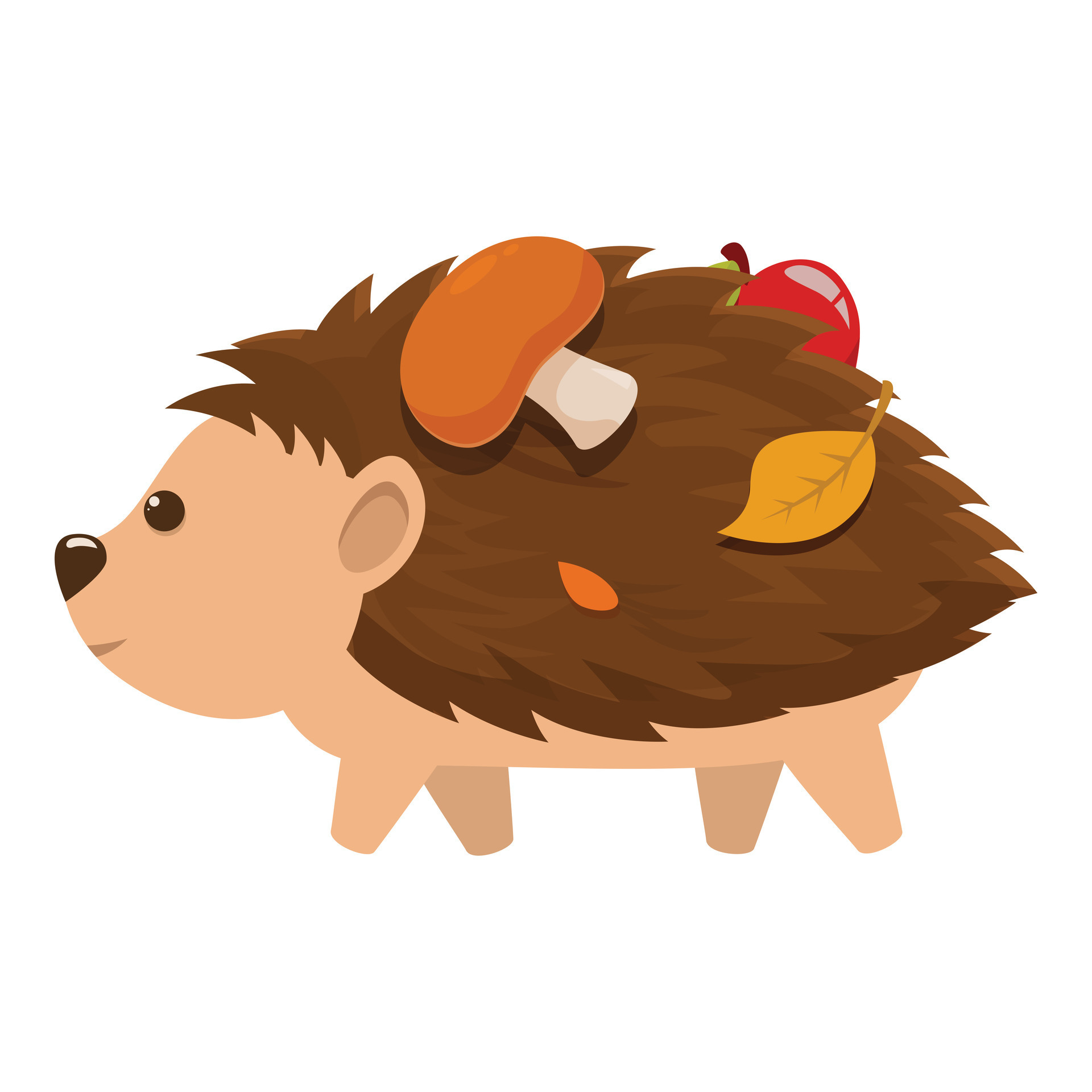 Hedgehog carrying apple and mushroom on back for autumn 50042736 Vector ...