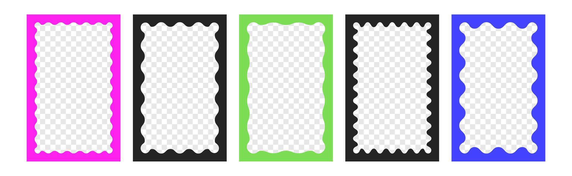 set of rectangle squiggle photo frames with wavy edges. Zigzag wave borders, wiggly rectangular ...