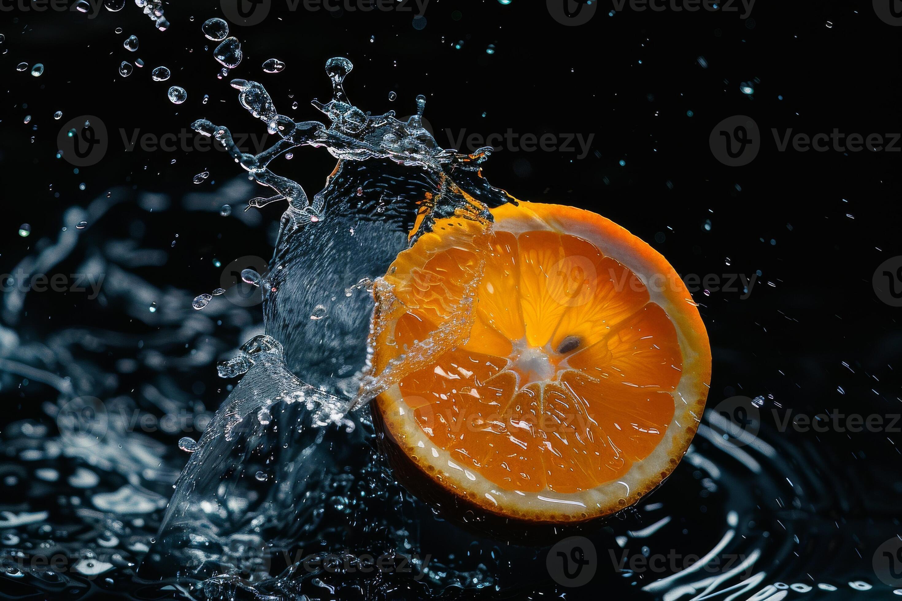 An orange slice is being splashed with water 50060089 Stock Photo at Vecteezy