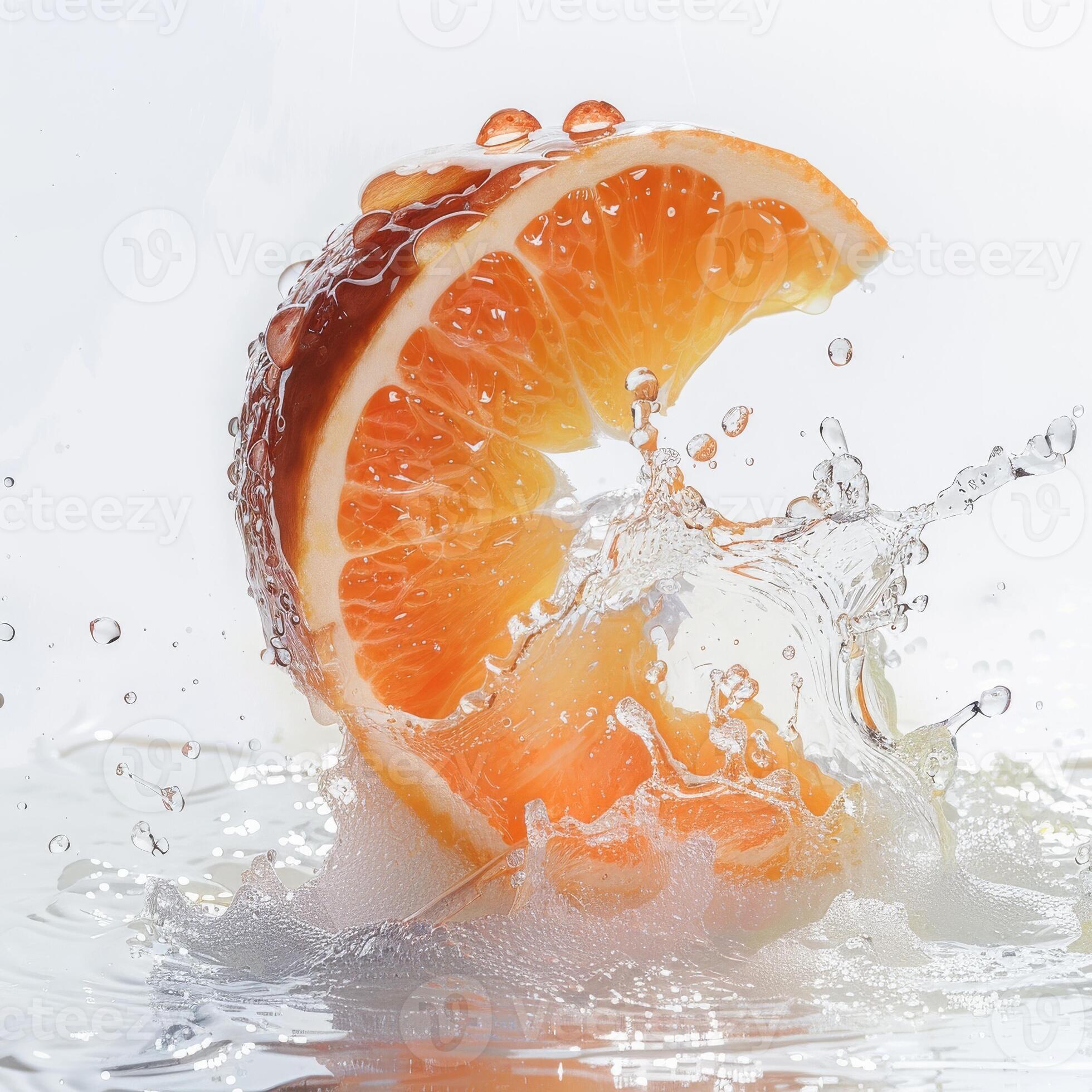 A slice of orange being splashed with water 50060702 Stock Photo at Vecteezy