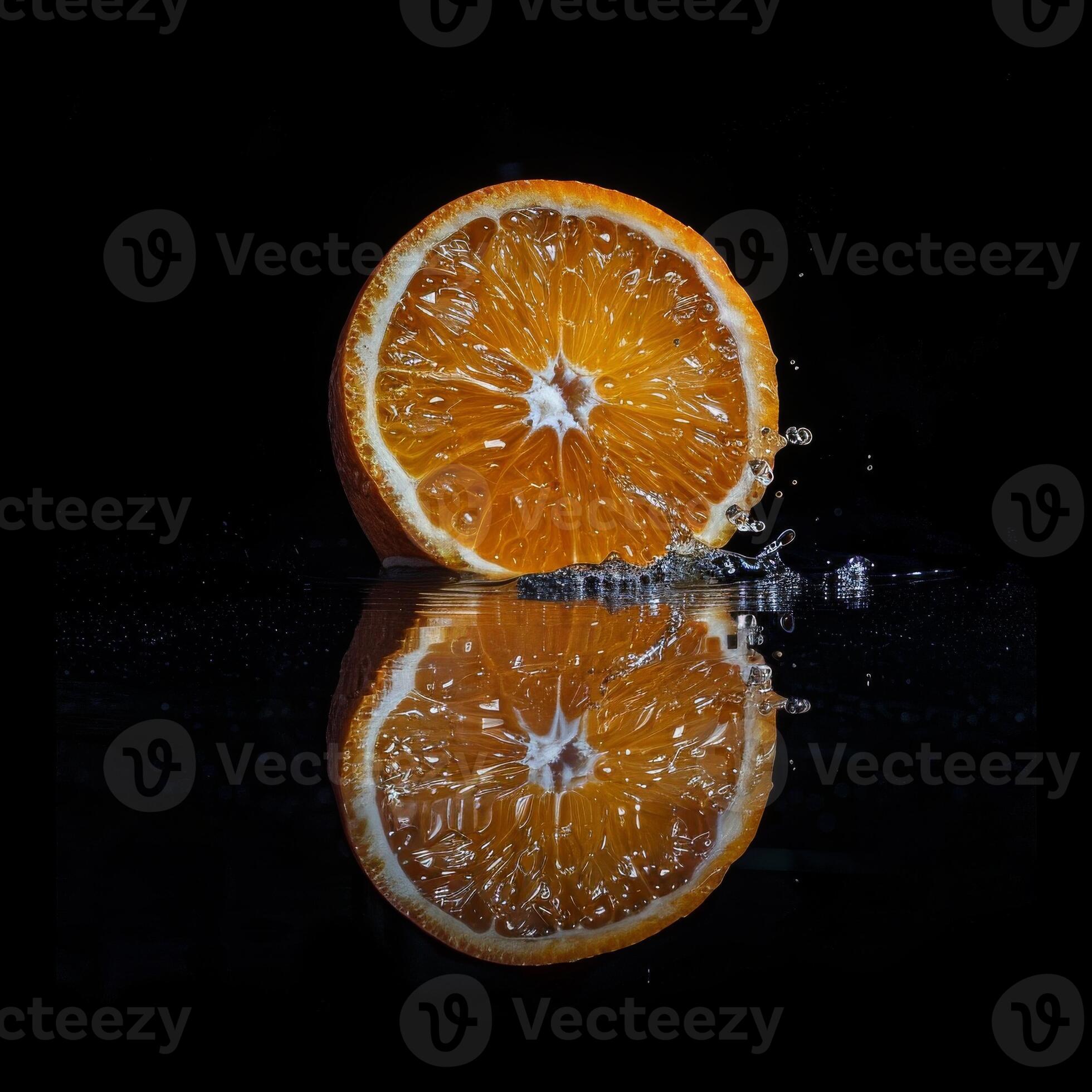 An orange slice is being splashed with water 50060858 Stock Photo at Vecteezy