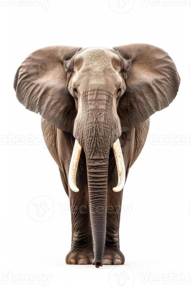An elephant with tusks standing in front of a white background 50062710 ...