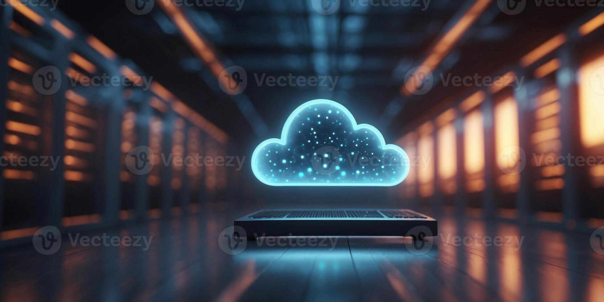 Glowing Cloud Symbol Hovering Over A Futuristic Server Room