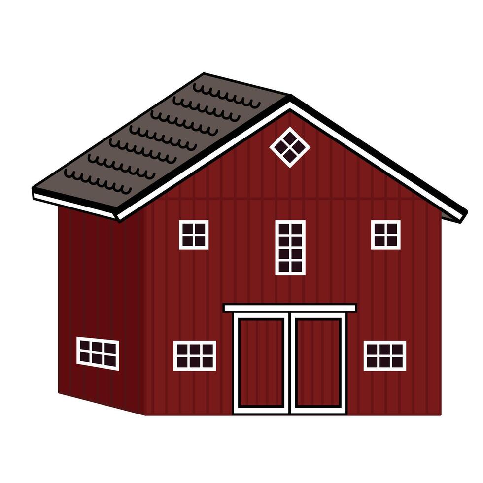 Isolated farm red wooden barn. Outline isolated hand drawn illustration on white background ...