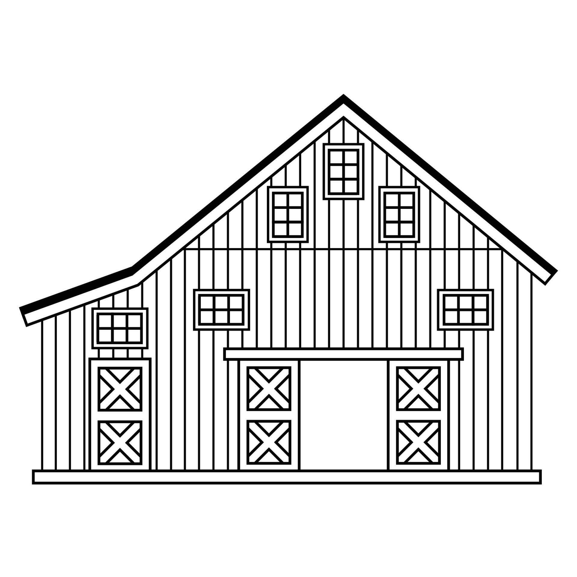 Black white outline wooden open doors house barn. Line isolated illustration for coloring book ...