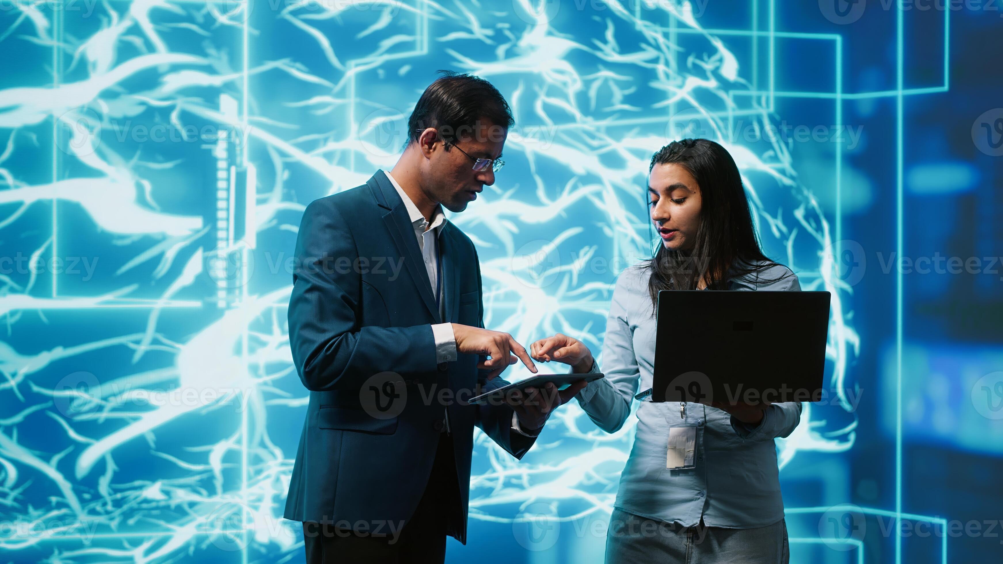 Coworkers Using Ai Neural Networks Modeled After Human Brain Brainstorming Ways To Solve