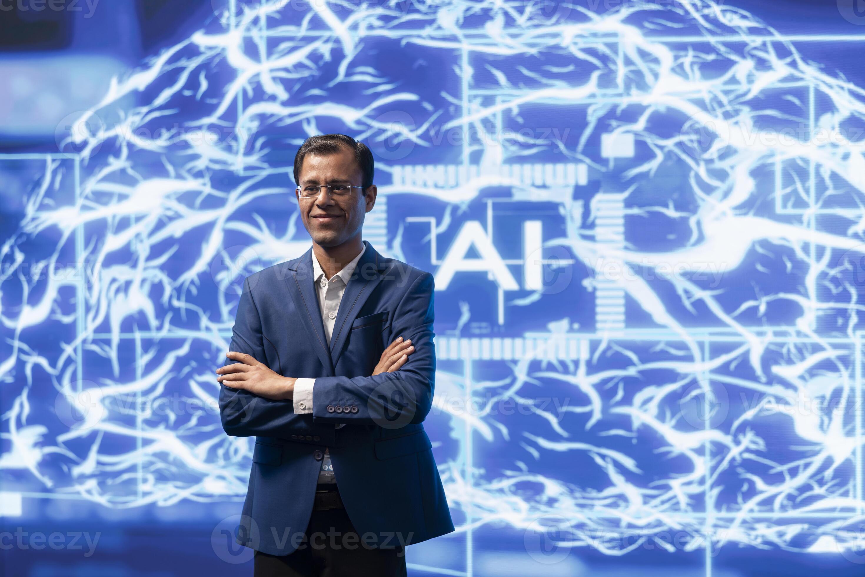 Jolly Engineer Using Artificial Intelligence Computing Simulating Human