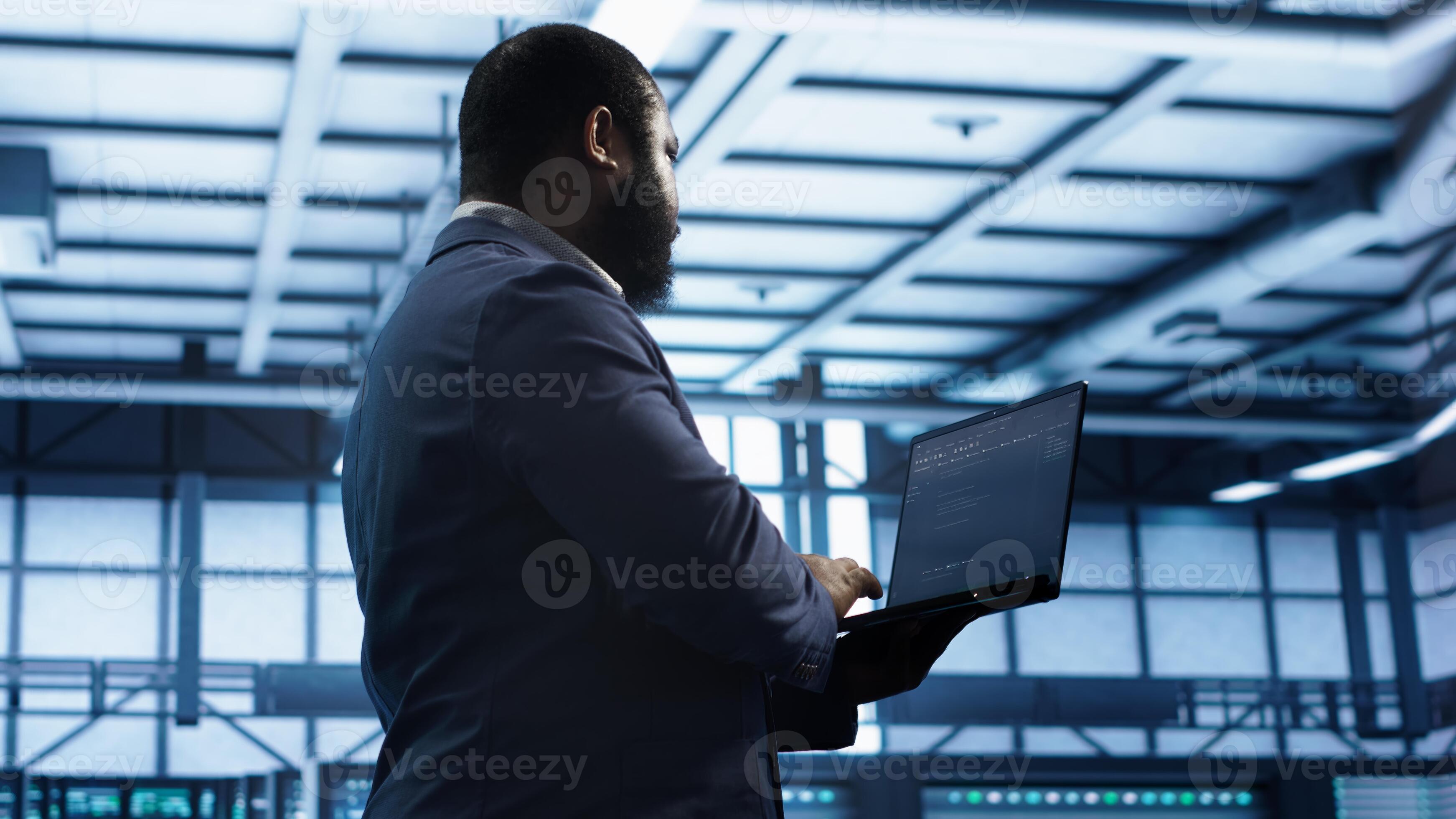 Technician In Data Center Workspace Running System Diagnostic Tests And Error Checking Utilities