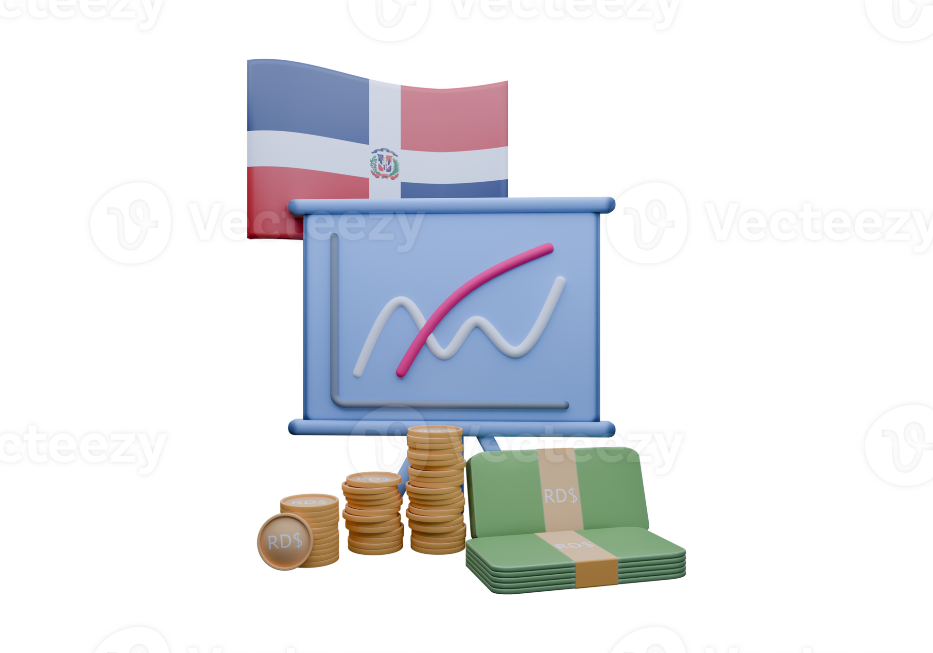 Impressive 3D render illustration of Dominican Republic flag and currency called Peso 50093499 PNG