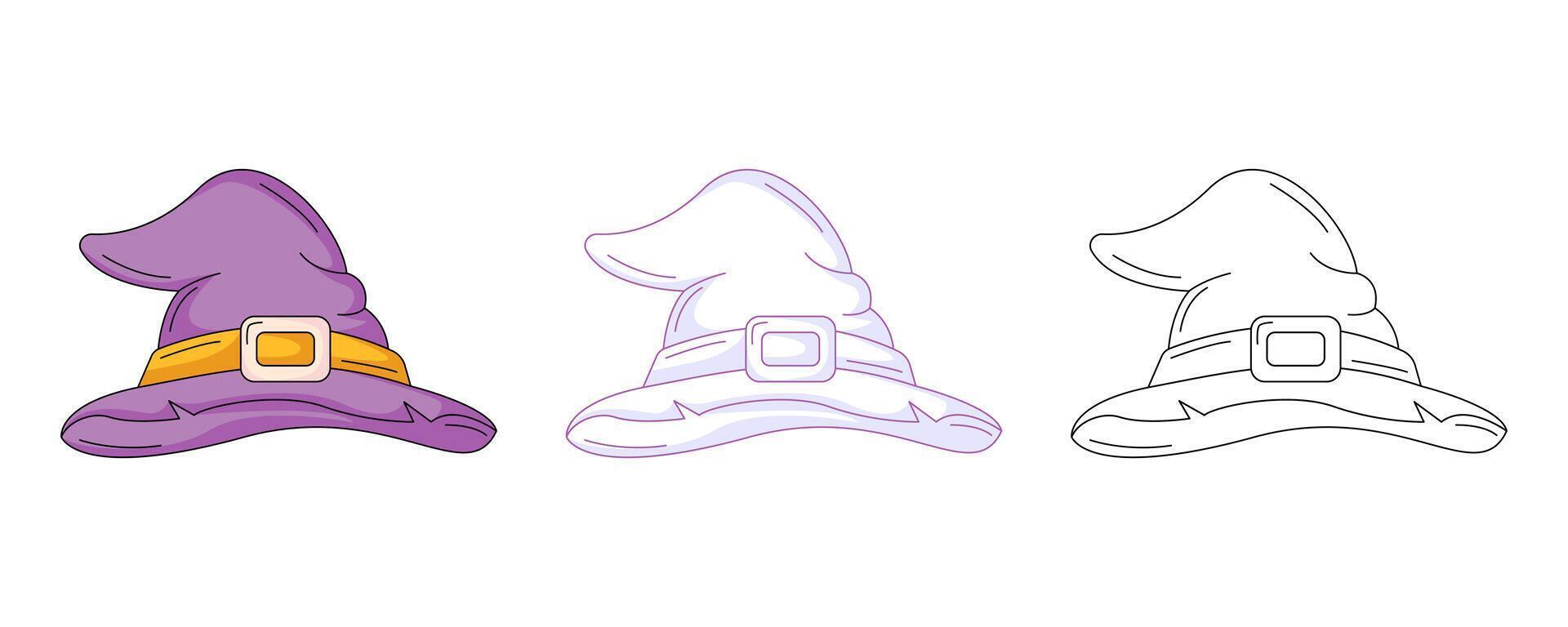Magic witch hat, colorful and line icons set. Traditional halloween ... Magic witch hat, colorful and line icons set. Traditional halloween ...