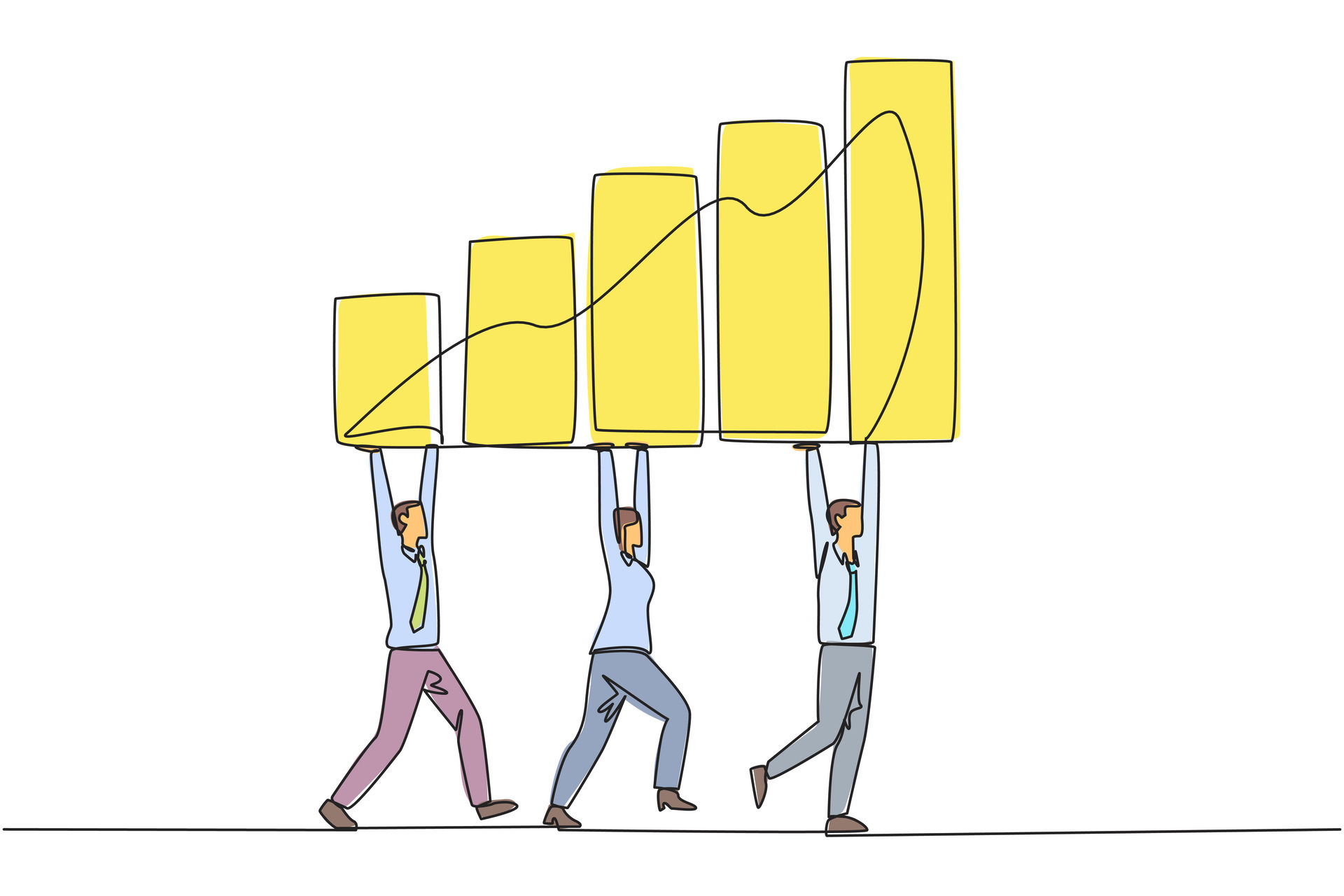 Continuous one line drawing a group of businessmen and businesswomen ...