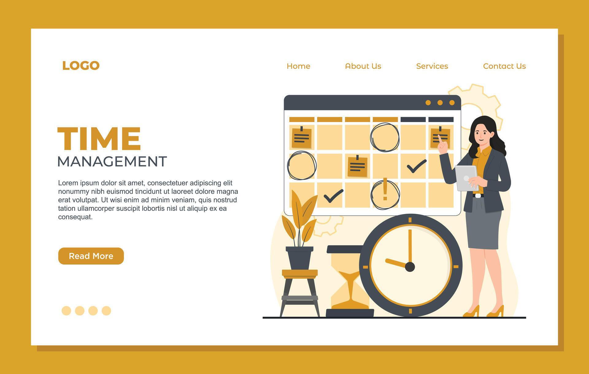 Time management landing page template Time management web page design template. illustration in ...