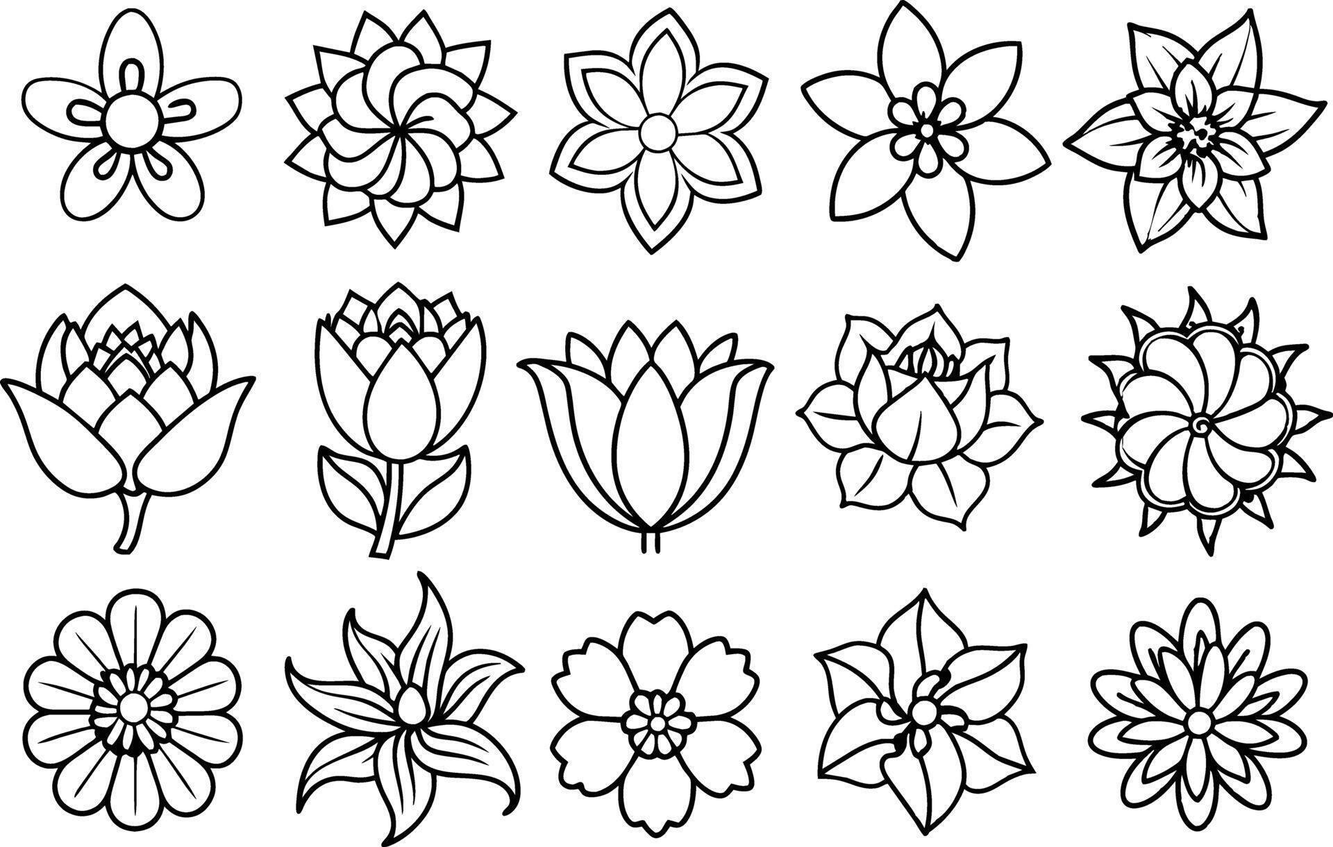 Flower line icon set. Simple outline signs for flowers. Editable ...