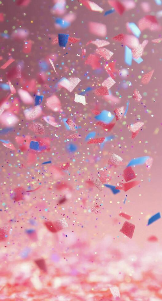 Colorful confetti cascading over a sparkling background in a festive celebration atmosphere ...