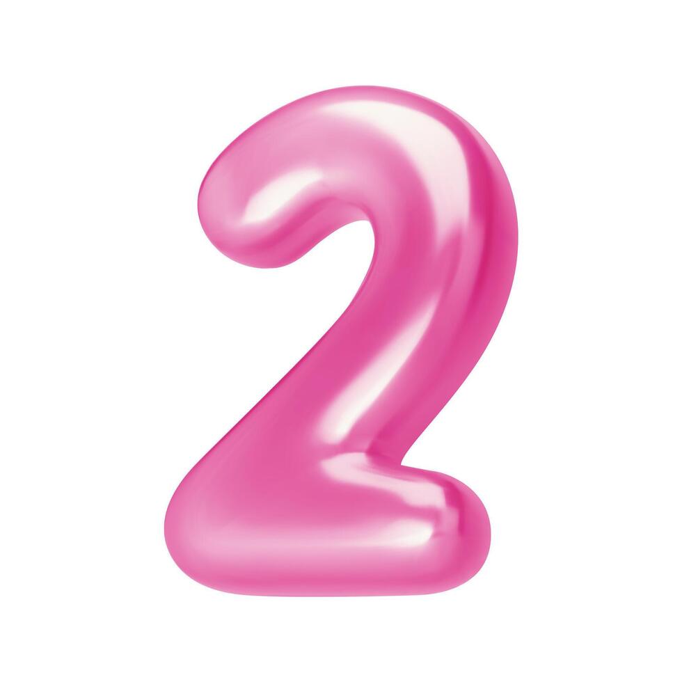 Number pink 2. Foil and chrome balloon number two in 3d style. Realistic design elements ...