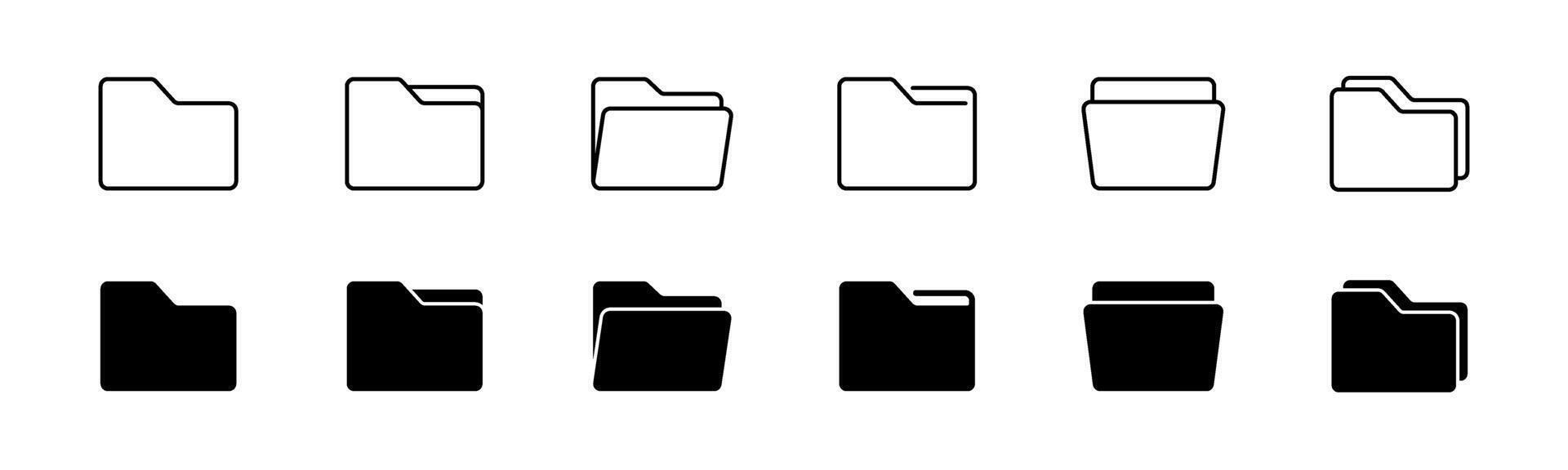 Folder icon set. Line and glyph computer folder. Document file folder ...