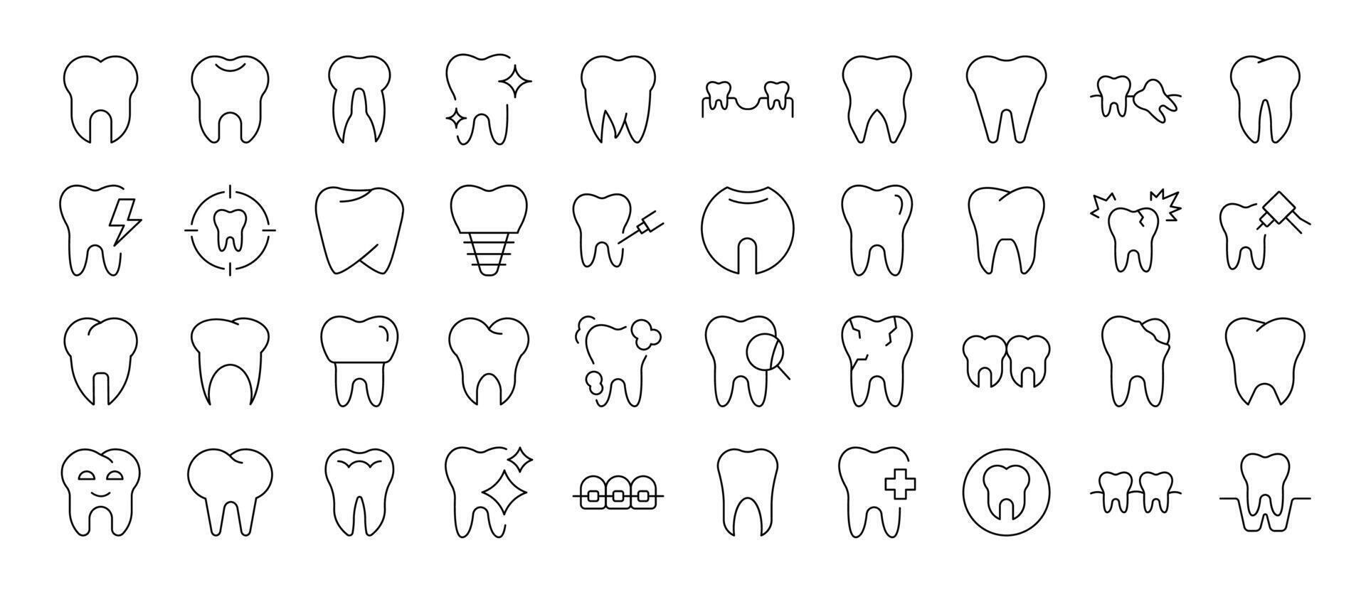 Tooth Outline Web Line Icons Collection Editable Stroke Minimalistic