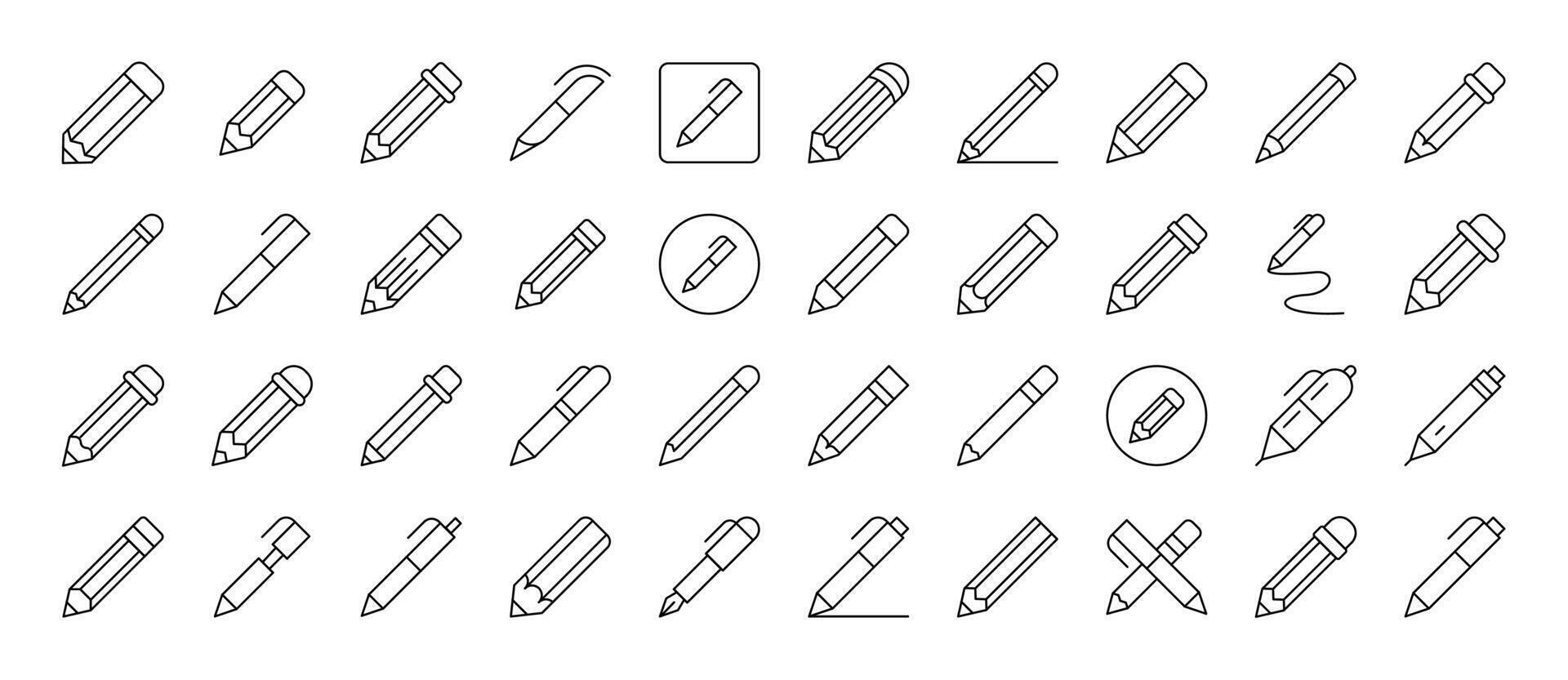 Pen And Pencil Outline Web Line Icons Collection Editable Stroke