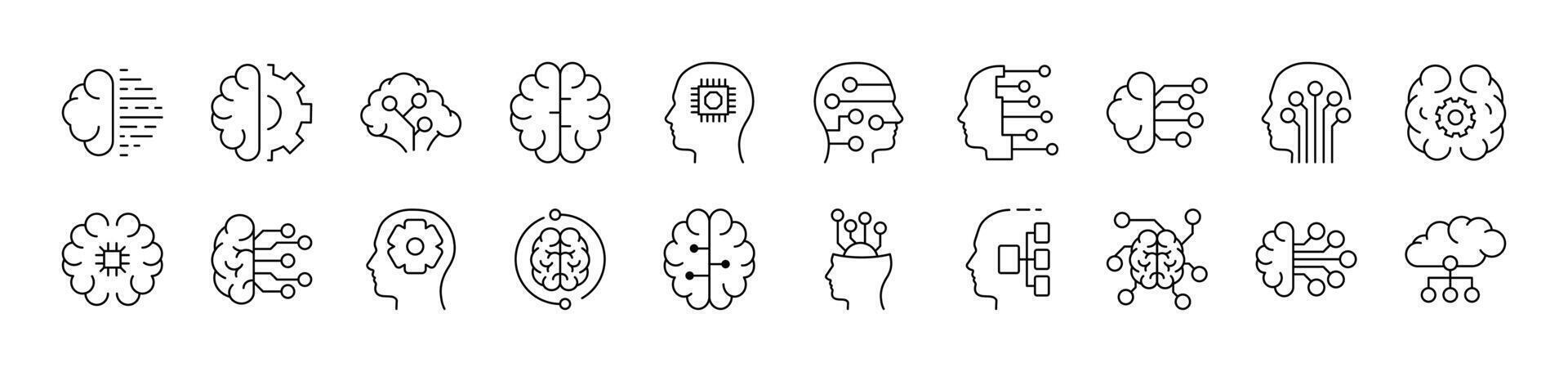 Artificial Intelligence Outline Web Line Icons Collection Editable