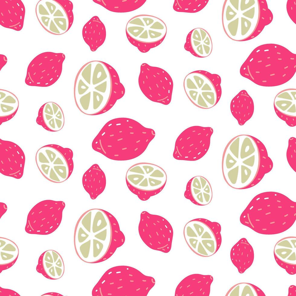 pattern with a flat pink lemon, whole and cut in half. Vitamin C in citrus fruits. seamless ...