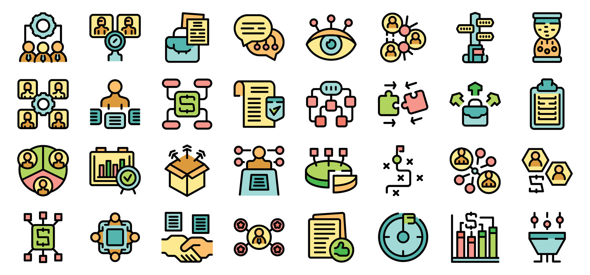 Workflow Management Icons Depicting Planning Teamwork Task Delegation And Project Execution