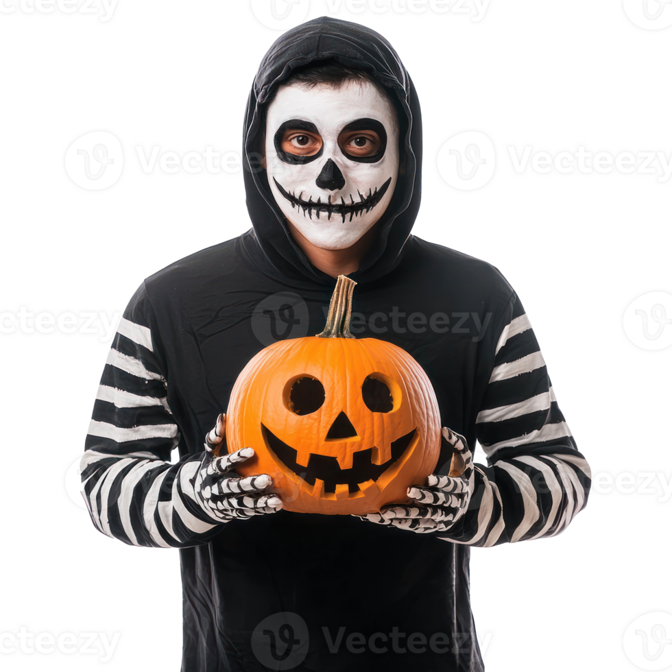 Man In Halloween Costume Holding Pumpkin 50173275 Png