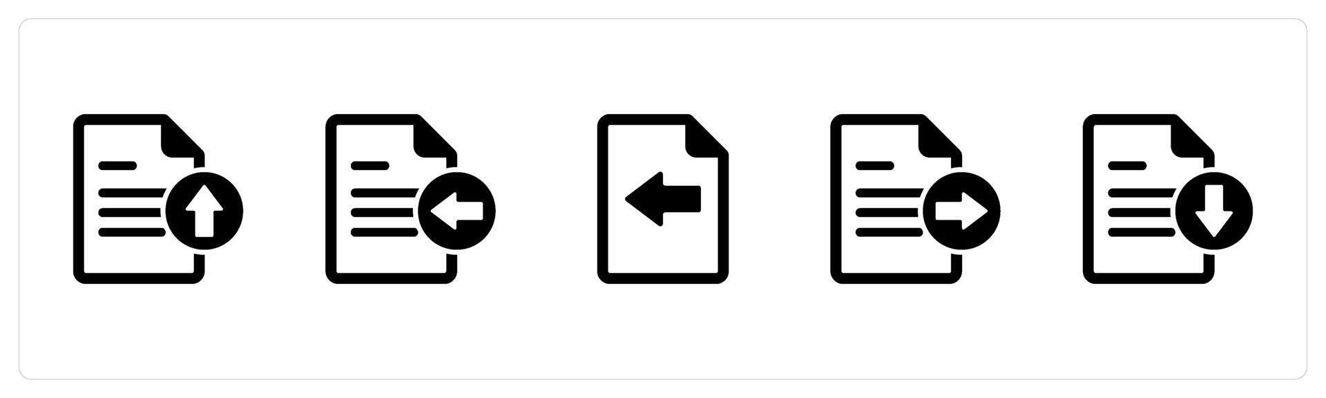 A set of 5 Document icons as upload file, receive file, send file ...
