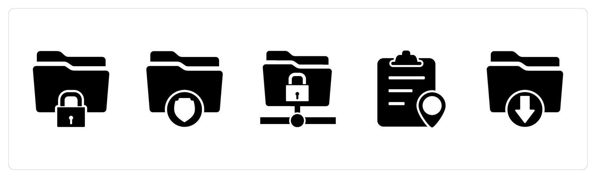A set of 5 Document icons as folder security, folder protection, location page 50194451 Vector ...