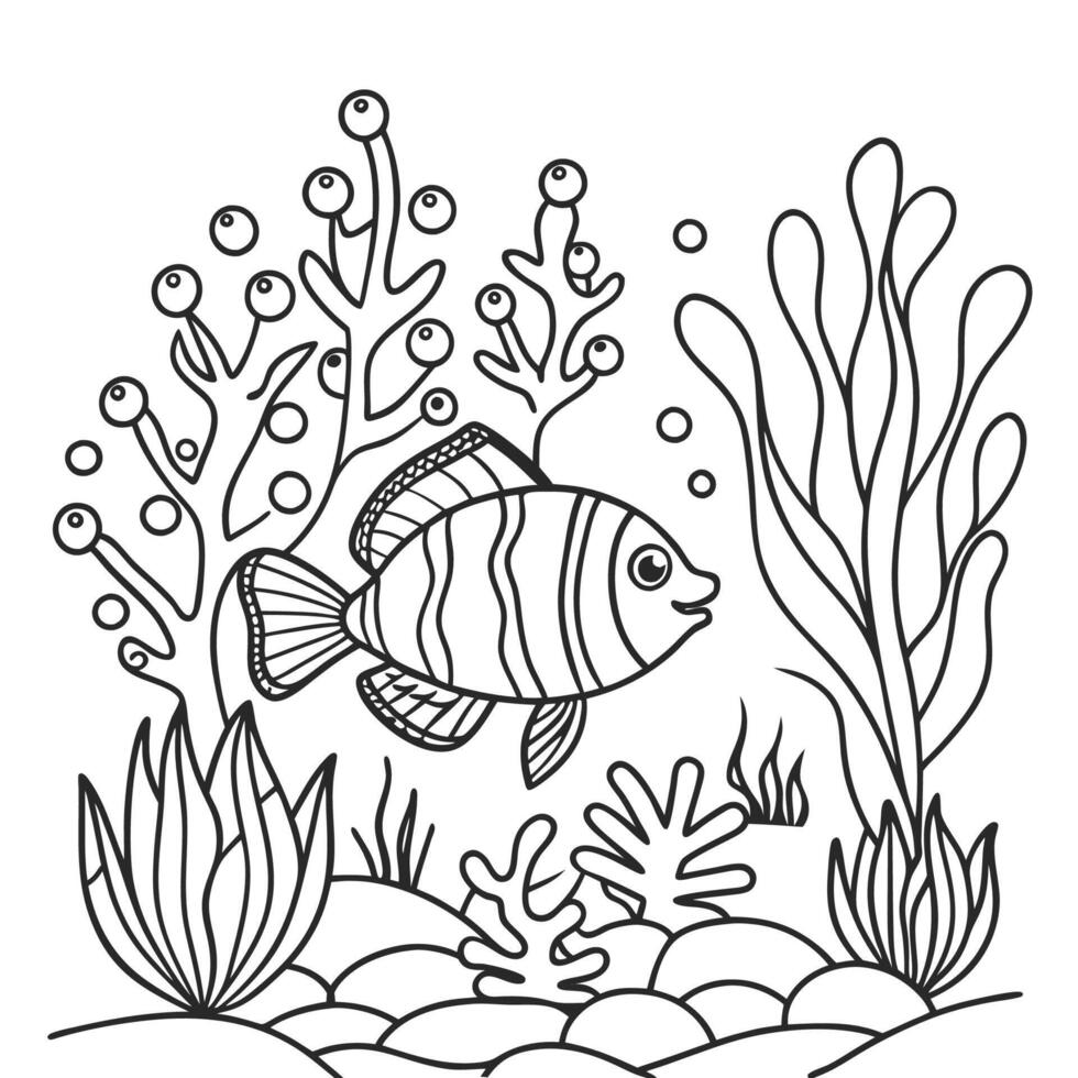 beautiful fish under sea water outline for kids coloring pages 50213274 Vector Art at Vecteezy