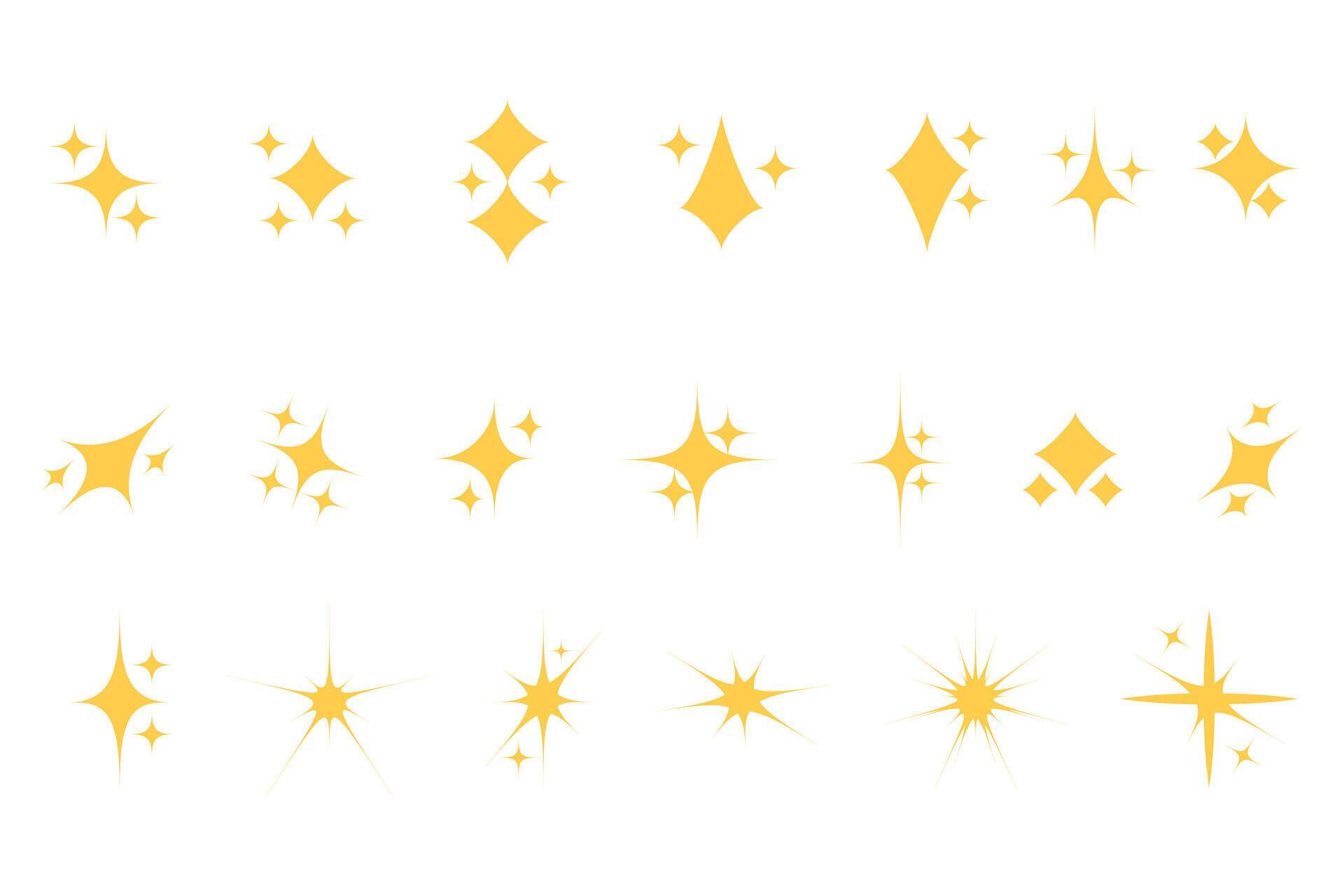 Flash sparkling star icon. Twinkle star shape flash light. Shining flare effect star icons ...