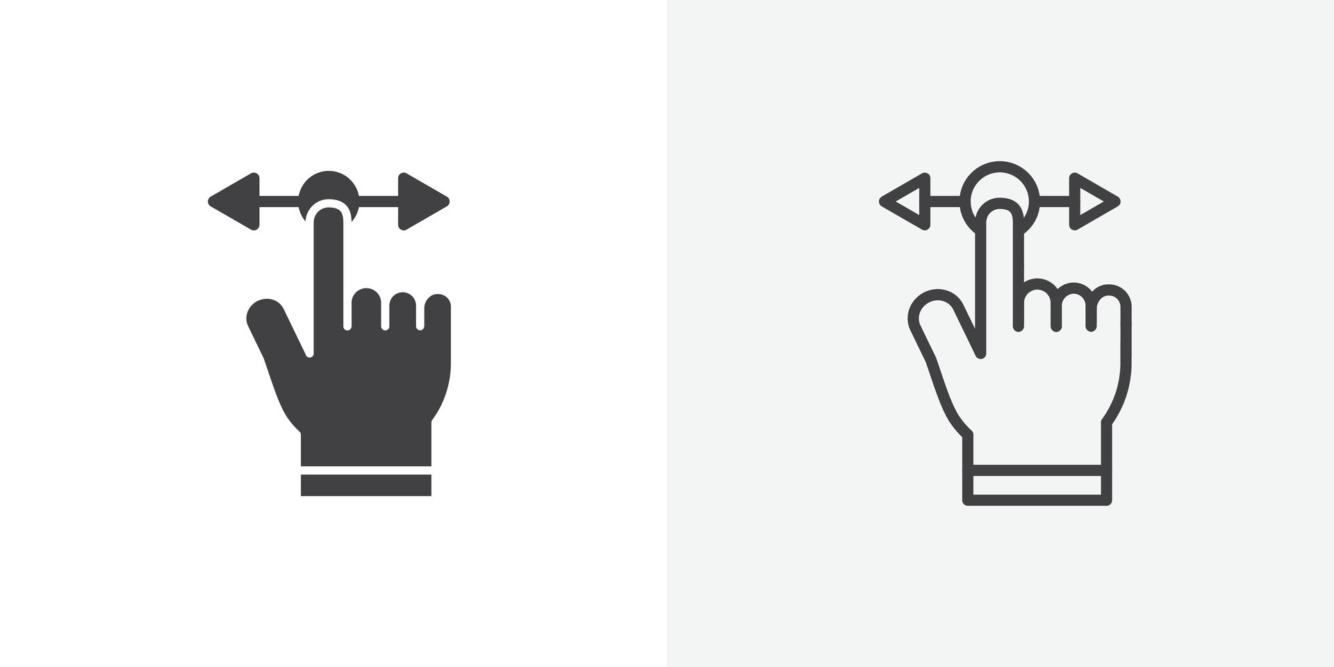 Push to slide right and left gesture icon set black filled and outlined ... Push to slide right and left gesture icon set black filled and outlined ...
