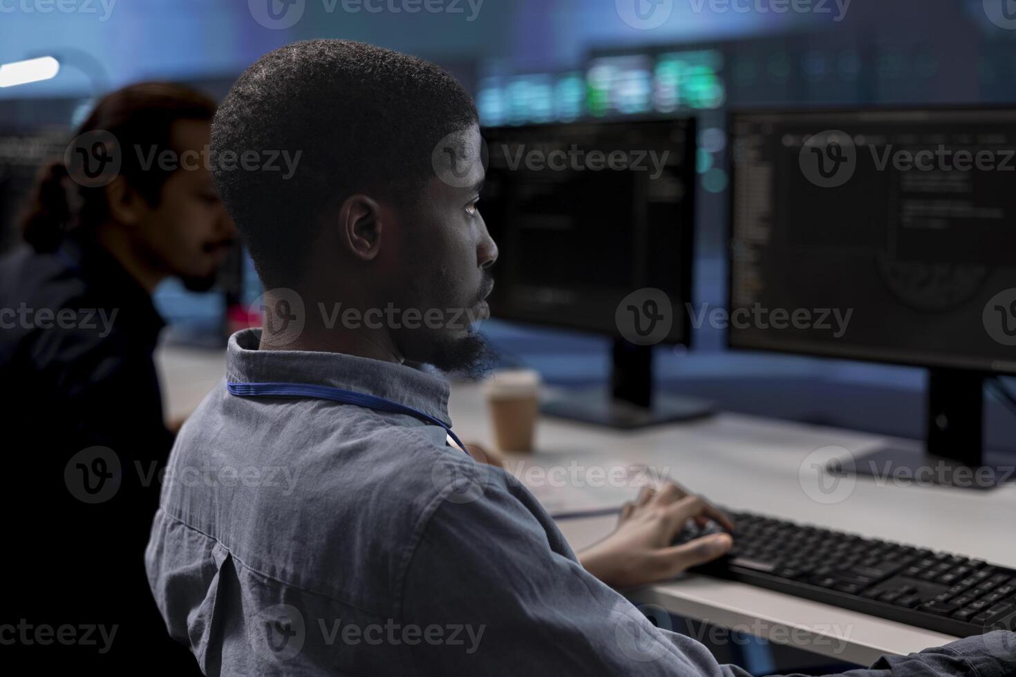 Computer scientists checking for signs of imminent failure in data center equipment. Employees ...