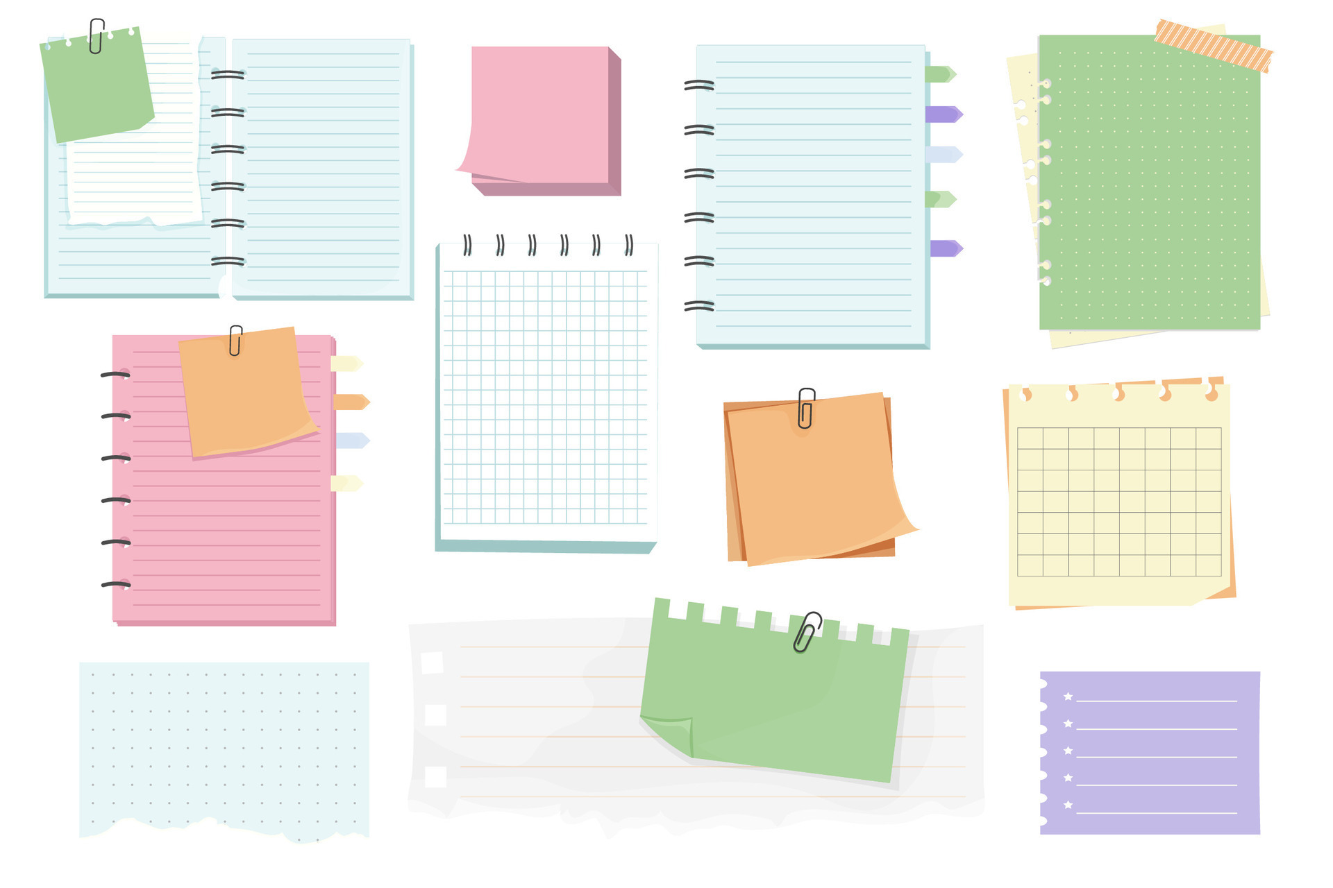 Memo notes, paper for note with clip, postit. Planner notebook page ...