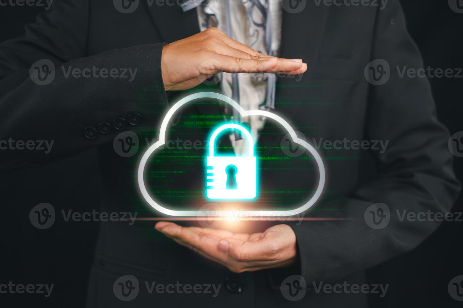 Visual representation of cyber security technology featuring a cloud and lock symbol ...