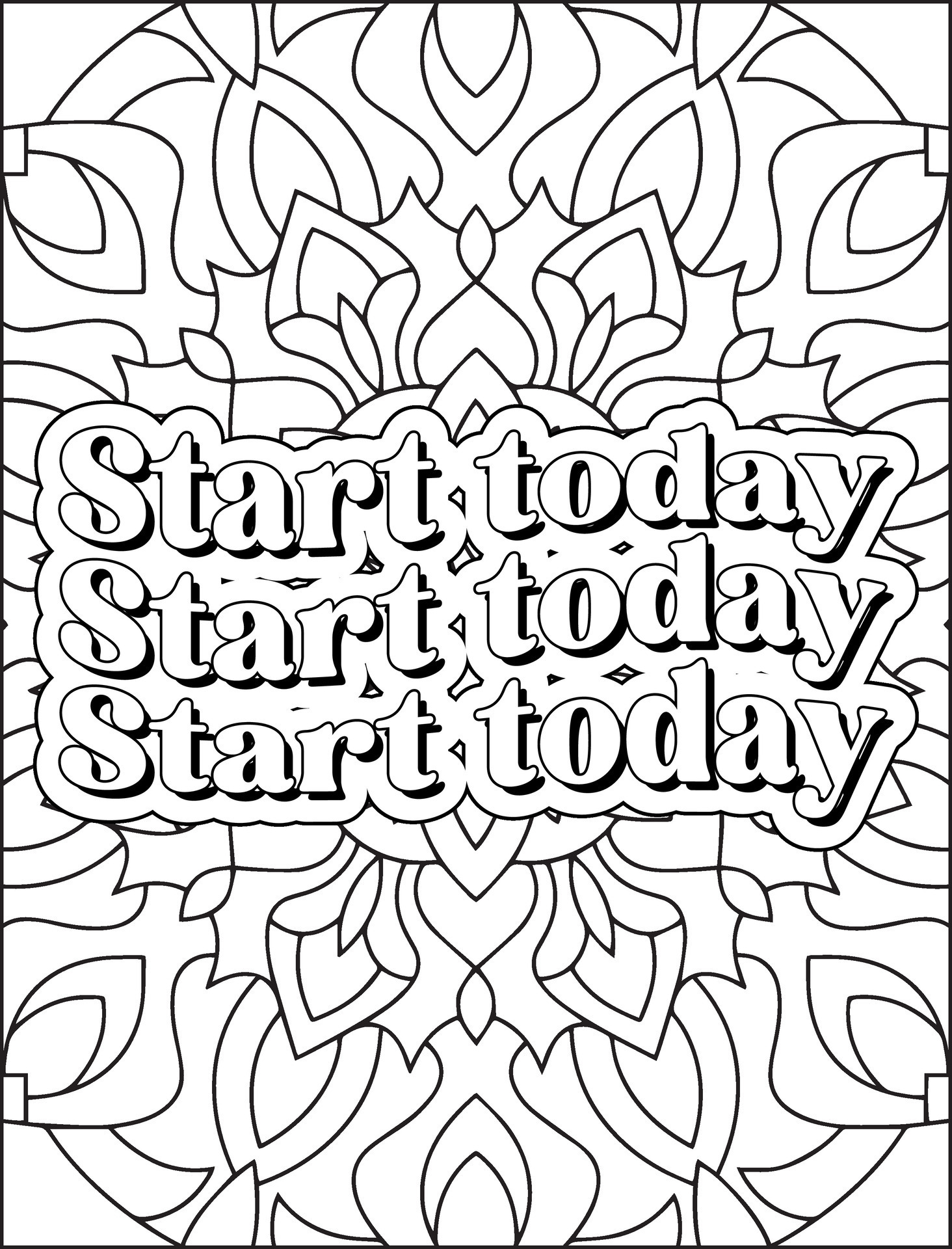 Start Today Quote Coloring Page for Adults. Inspirational Quote ...