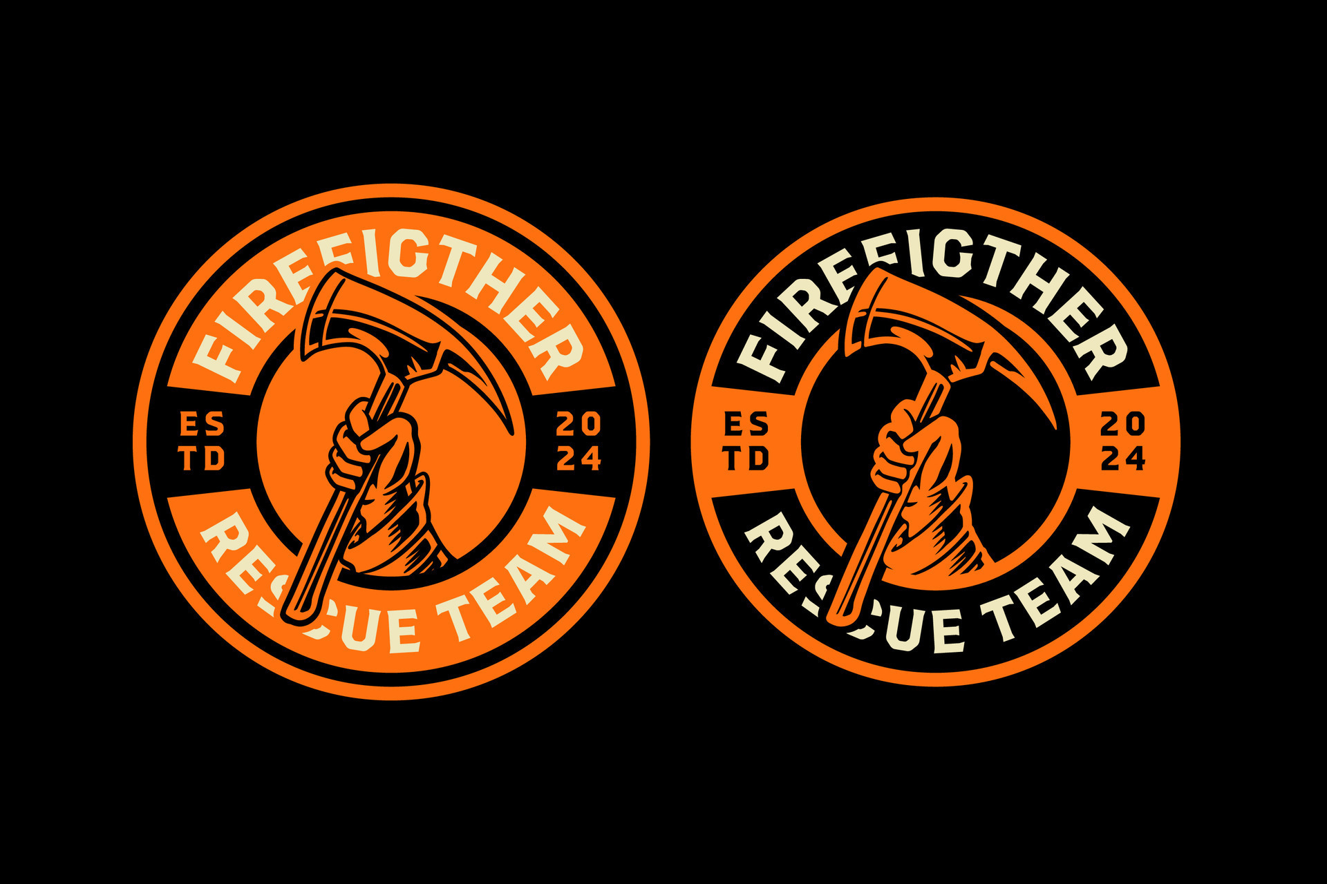 firefighter axe, fireman axe, hatchet with gloved hand retro vintage logo design collection set ...