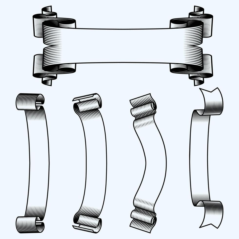 A set of four ribbons and a scroll 50244932 Vector Art at Vecteezy