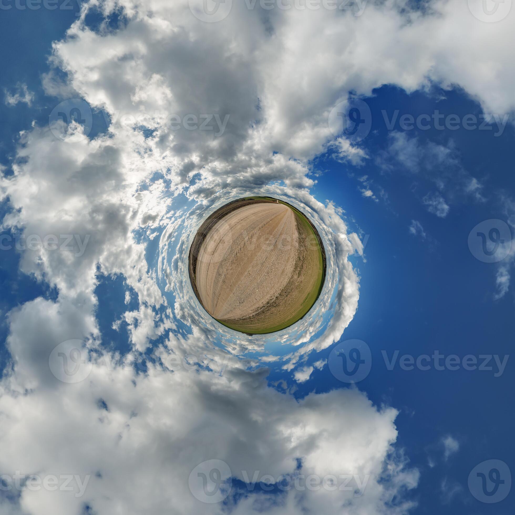 simple little tiny planet without buildings in blue sky with beautiful ...