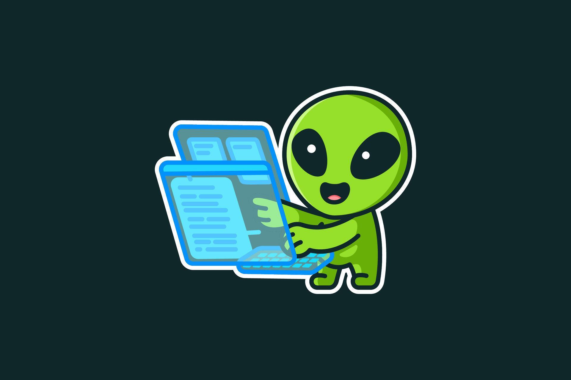 The alien is coding a program 50269363 Vector Art at Vecteezy